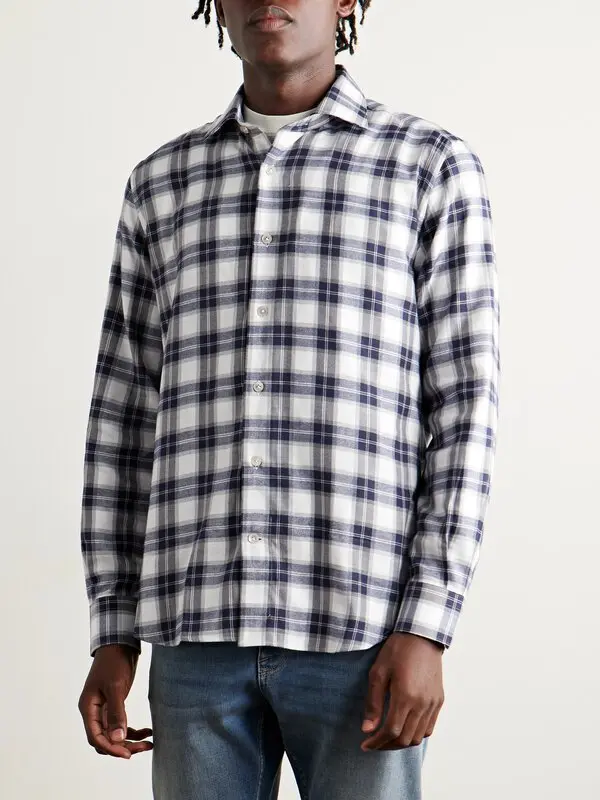 Eleventy Checked Cotton And Lyocell-blend Flannel Shirt
