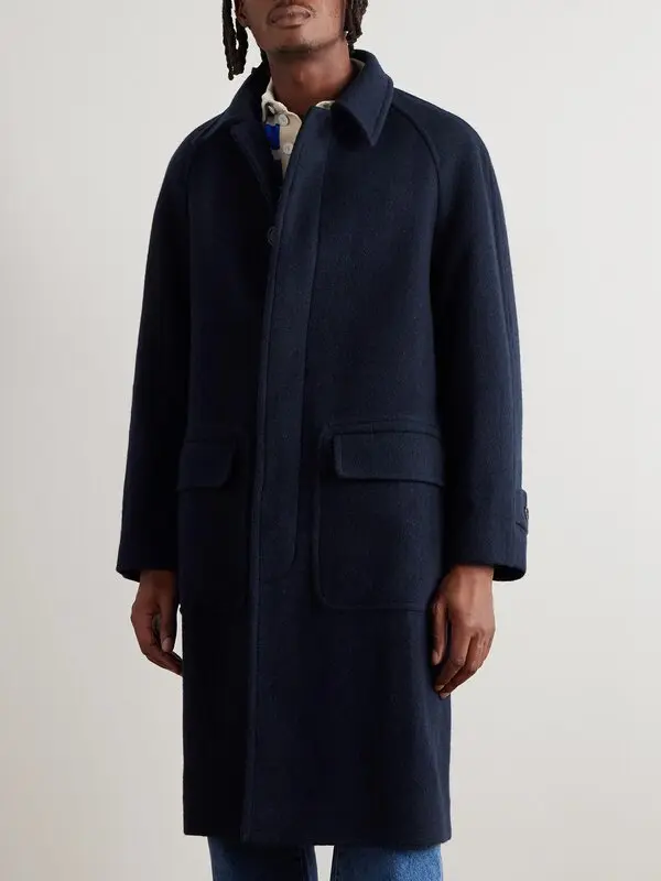 DRAKE'S Wool Balmacaan Jacket - Blue