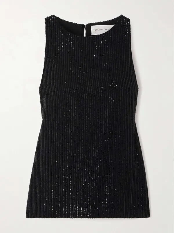 Veronica De Piante Alizeh Sequin-embellished Striped Gauze Tank - Black