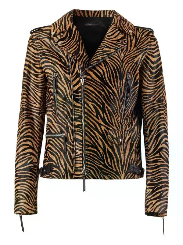 GIUSEPPE ZANOTTI Animal-print Biker Jacket - Neutrals