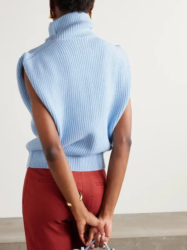 Sasuphi Ribbed Cashmere Turtleneck Vest - Blue