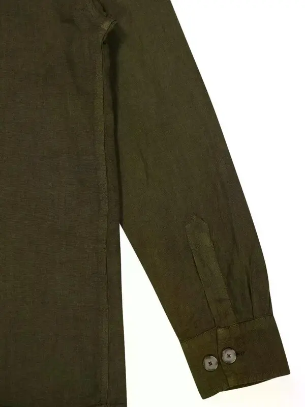 120% Lino Cargo-pockets Linen Shirt - Green