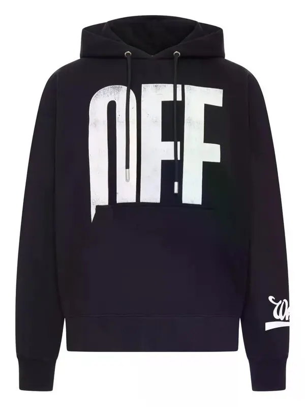 Off-White Hooded Print Hoodie - Black