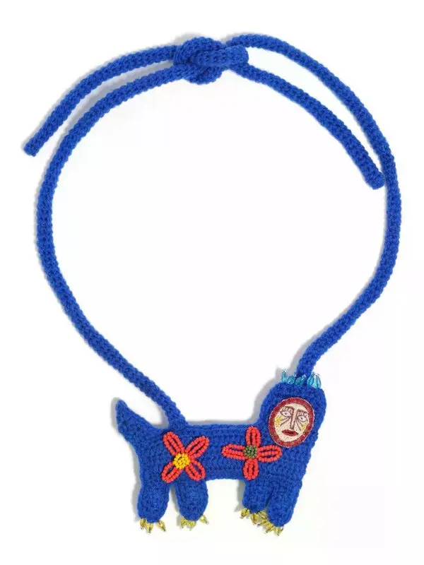 Bimba Y Lola Embroidered Flower Crochet Necklace - Blue