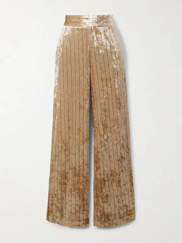 Loretta Caponi Cipro Pinstriped Crushed-velvet Wide-leg Pants - Orange
