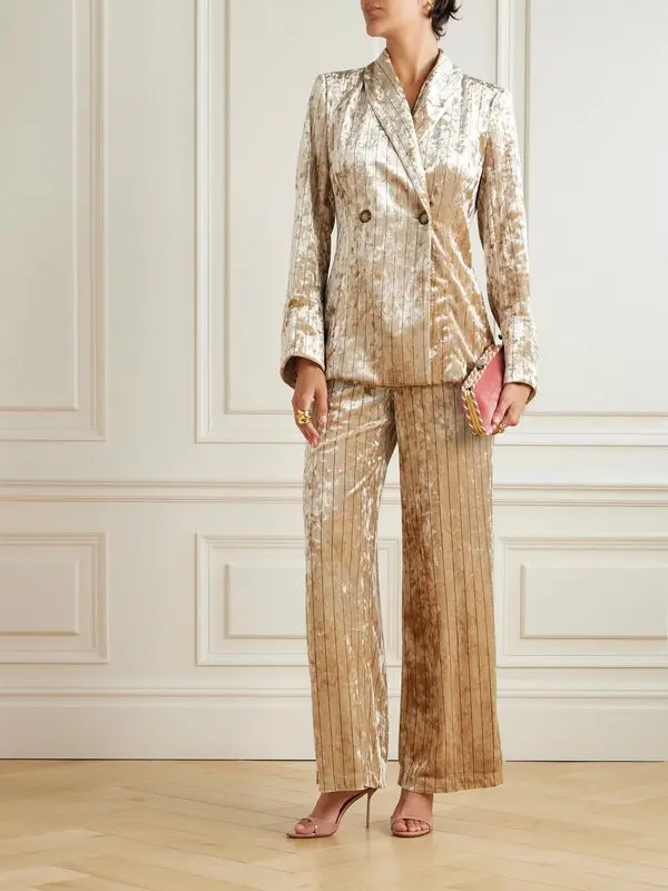 Loretta Caponi Cipro Pinstriped Crushed-velvet Wide-leg Pants