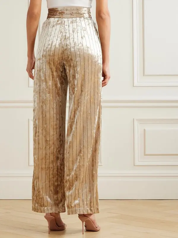 Loretta Caponi Cipro Pinstriped Crushed-velvet Wide-leg Pants