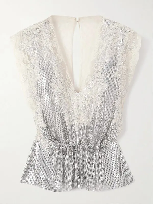 Rabanne Lace-trimmed Chainmail Blouse