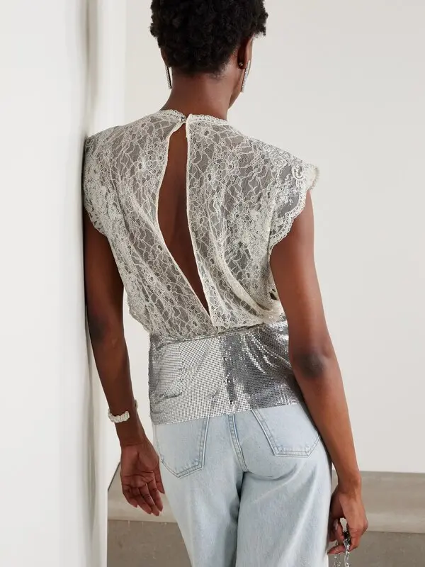 Rabanne Lace-trimmed Chainmail Blouse