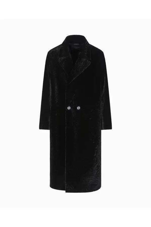 Emporio Armani Icon Velvet-effect Lamb Shearling Coat - Black
