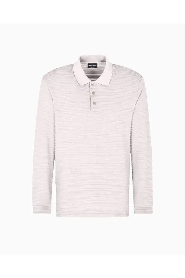Giorgio Armani Long-sleeved Polo Shirt In Wool Jersey With A Motif - Stripe