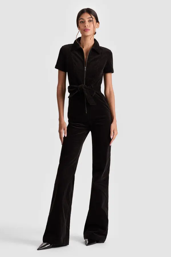 Alice + Olivia Corduroy Wide Leg Jumpsuit - Black