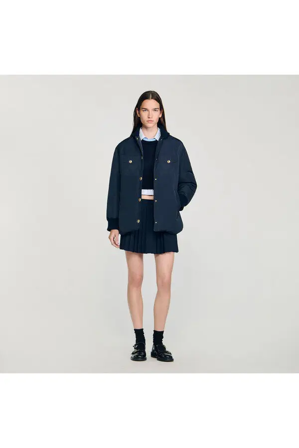 Sandro Quilted Puffer Jacket With Teddy Collar - Blue / Navy