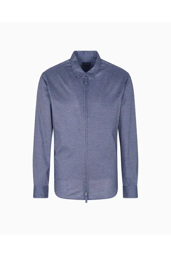 Giorgio Armani Patterned Zip Shirt Jacket - Blue