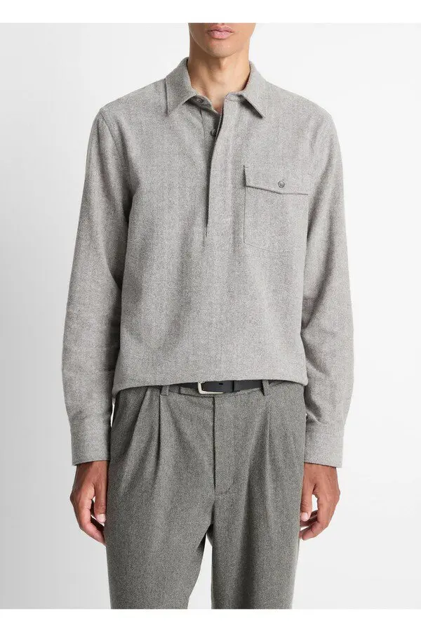 Vince Herringbone Cotton Popover Shirt