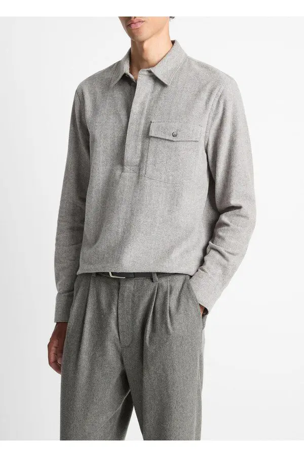 Vince Herringbone Cotton Popover Shirt