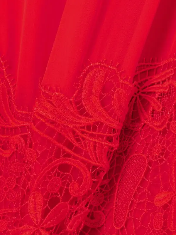 FERRAGAMO Satin- And Lace-paneled Silk-chiffon Midi Dress - Red