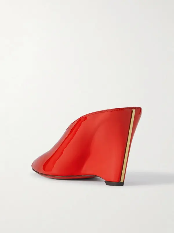 FERRAGAMO Alicia Patent-leather Wedge Mules - Red