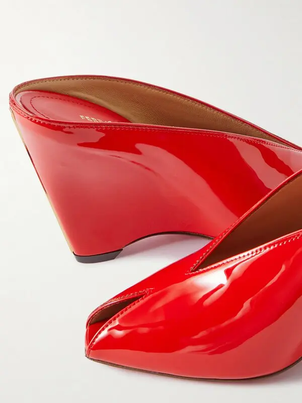 FERRAGAMO Alicia Patent-leather Wedge Mules - Red
