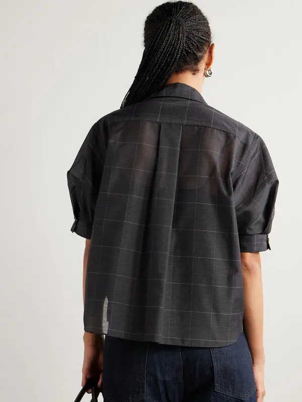 Sacai Glen Prince Of Wales Checked Poplin Shirt In Gray - 40% Off