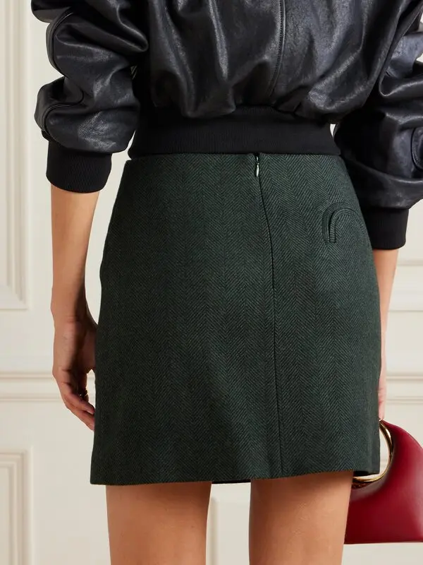 BLAZÉ MILANO Cheveyo Coci Herringbone Wool Mini Skirt - Green