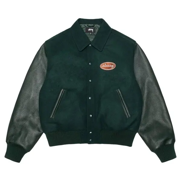 StÜssy Script Oval Varsity Jacket - Green