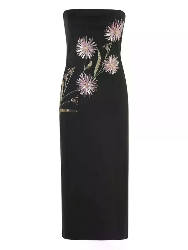 Staud Embroidered Strapless Midi Dress