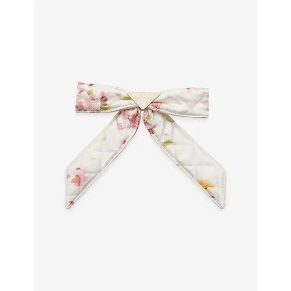 Prada Floral-print Quilted Satin Hair Clip - Pink