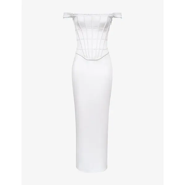 House Of Cb Corseted Satin Maxi Dress - Ivory | Editorialist