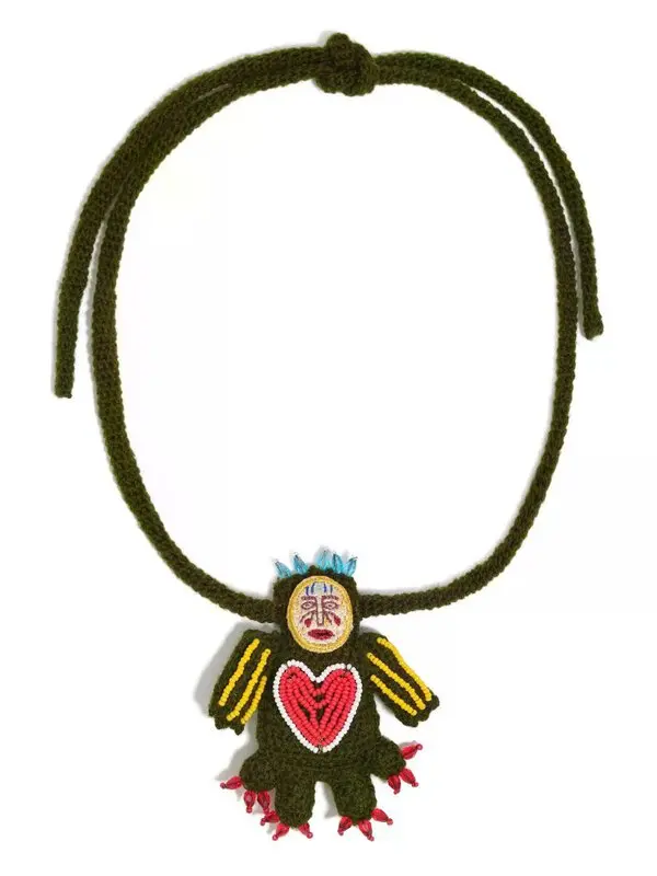 Bimba Y Lola Embroidered-heart Crochet Necklace - Black
