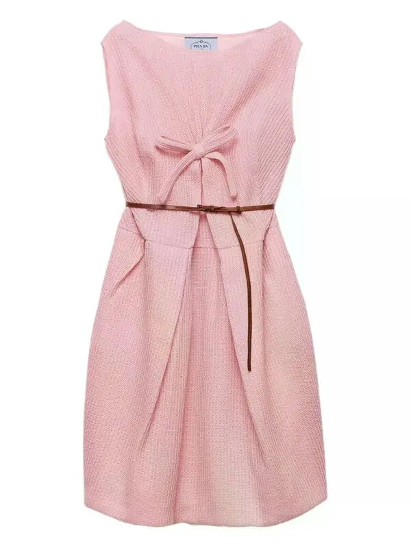 Prada Bow-detailed Pleated Dress