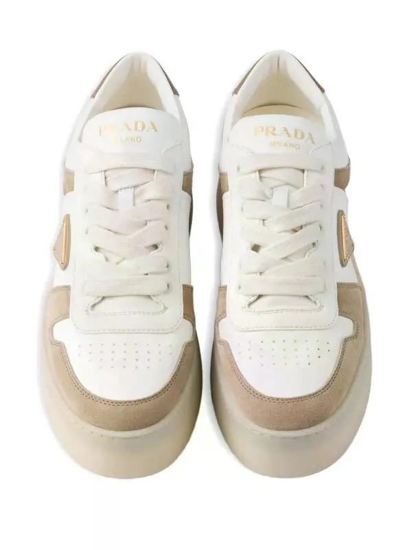 Prada Downtown Bold Leather Sneakers - White