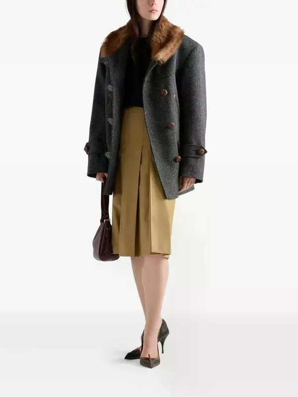 Prada Midi Skirt With Box Pleat And Kick Pleat