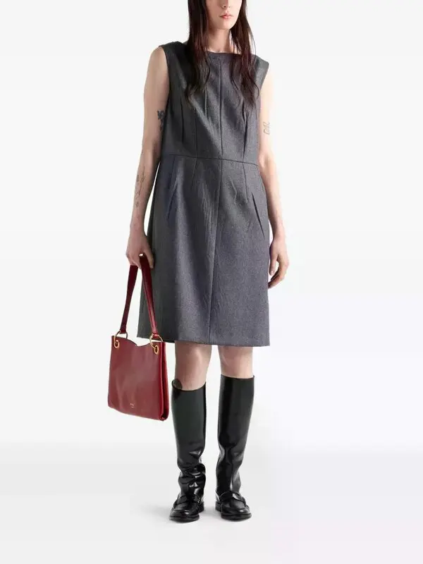 Prada Boat-neck Flannel Midi Dress - Grey