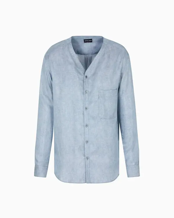 Giorgio Armani Shirt In Printed Silk Twill - Light_blue