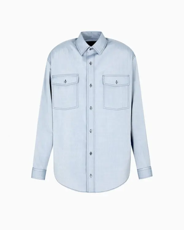 Giorgio Armani Silk Canvas Shirt - Light Blue