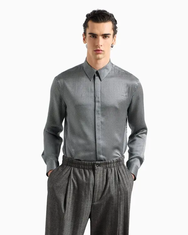 Giorgio Armani Shirt In Printed Silk Satin