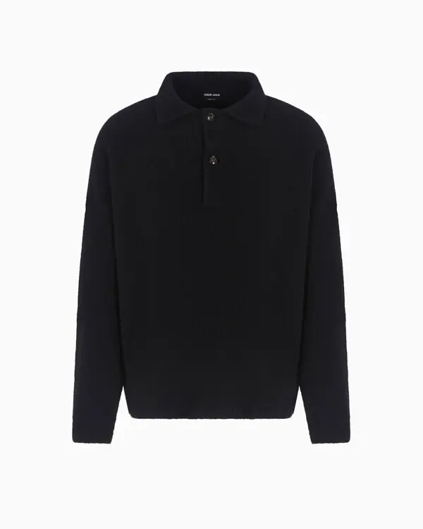 Giorgio Armani Long-sleeved Stretch Polo Shirt In Cashmere And Silk - Black