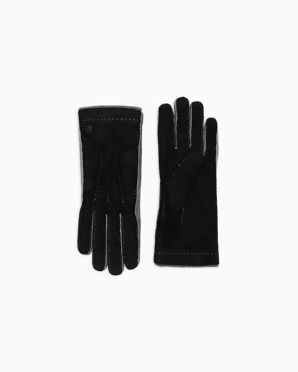 Giorgio Armani Lambskin Suede Gloves - Black