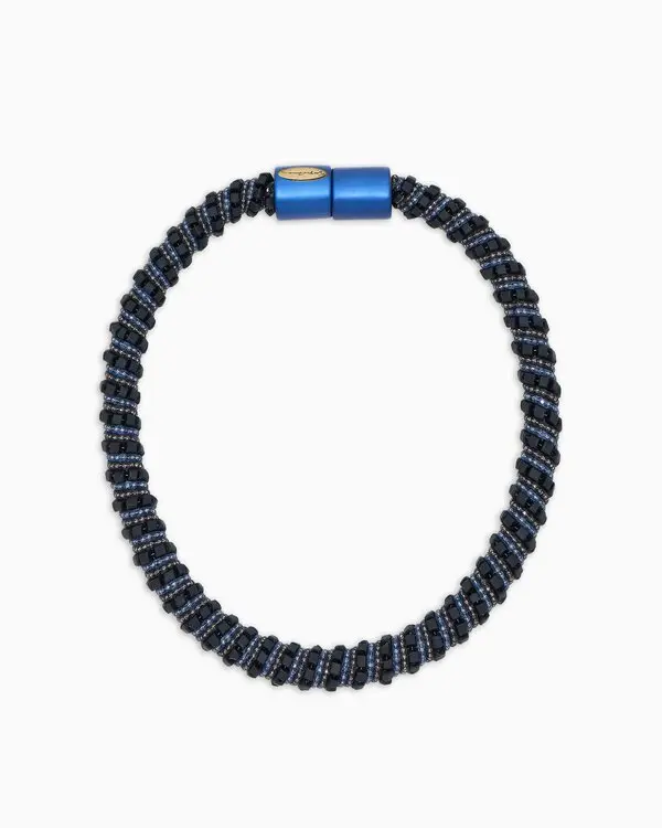 Giorgio Armani Leather And Fabric Choker Necklace - Blue
