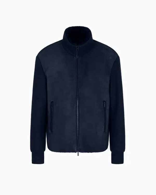 Giorgio Armani Lamb Shearling Suede And Virgin Wool Blouson - Blue