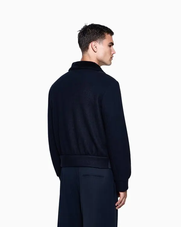 Giorgio Armani Lamb Shearling Suede And Virgin Wool Blouson - Blue