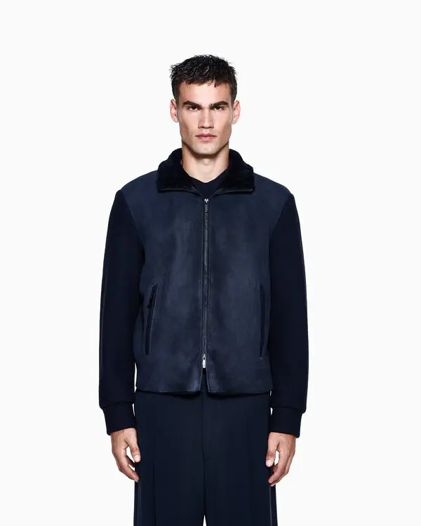 Giorgio Armani Lamb Shearling Suede And Virgin Wool Blouson - Blue