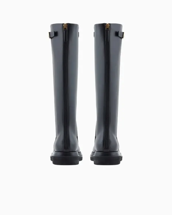 Giorgio Armani Smooth Leather High Boots - Black