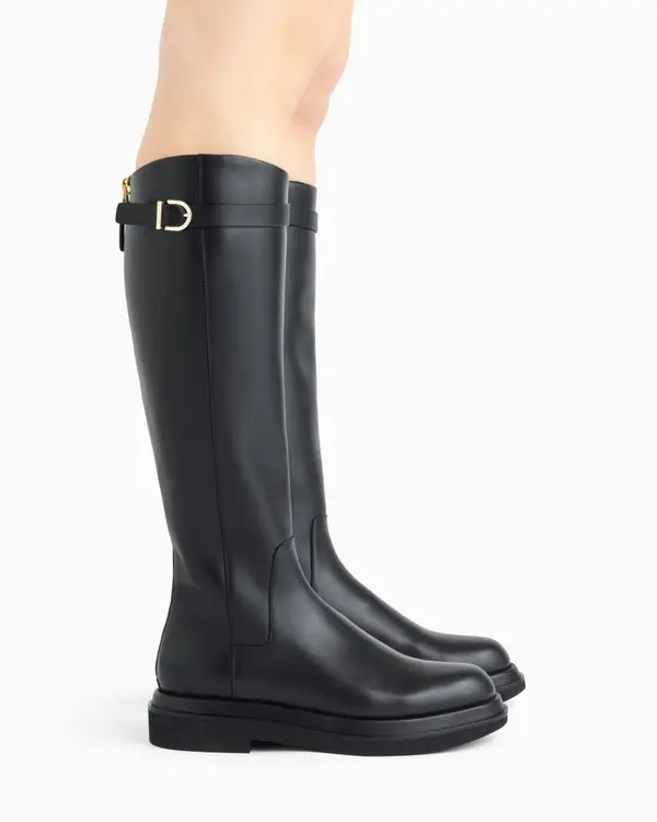 Giorgio Armani Smooth Leather High Boots - Black