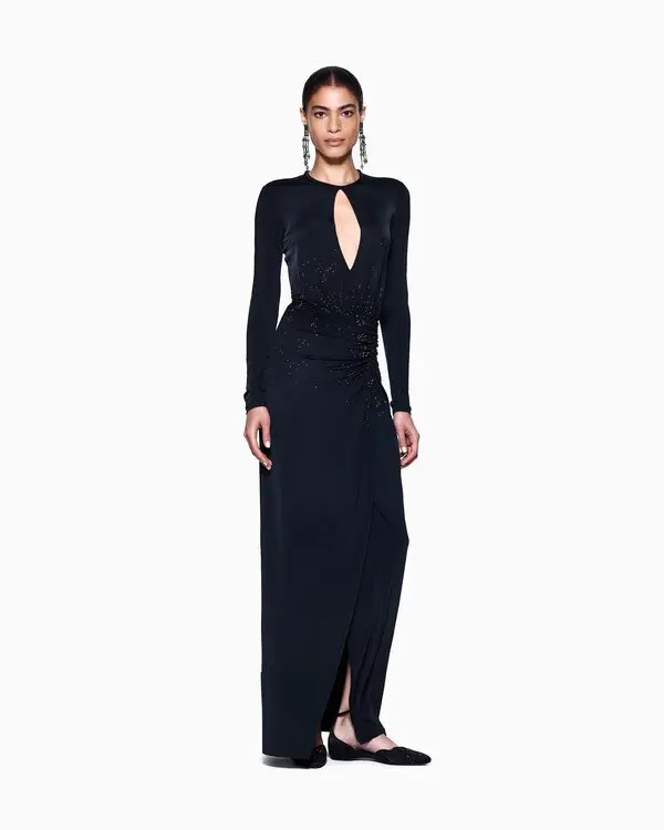 Giorgio Armani Embellished Long-sleeve Maxi Dress - Black