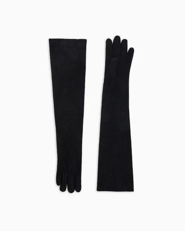 Giorgio Armani Long Suede Gloves - Black