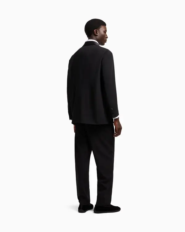Giorgio Armani Double-breasted Tuxedo In Pure Virgin Wool Crêpe - Black