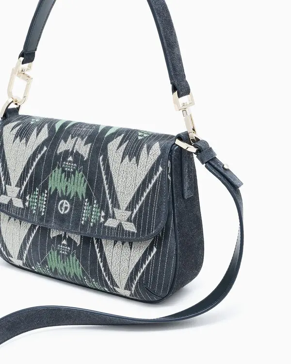 Giorgio Armani Small La Prima Soft Embroidered Suede Bag