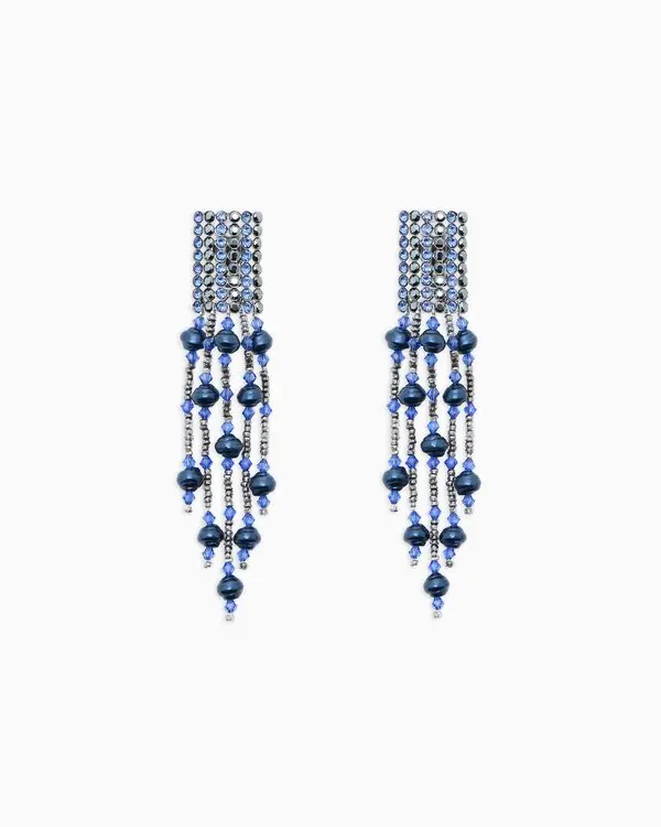 Giorgio Armani Brass Clip-on Earrings With Beads And Rhinestones - Blue